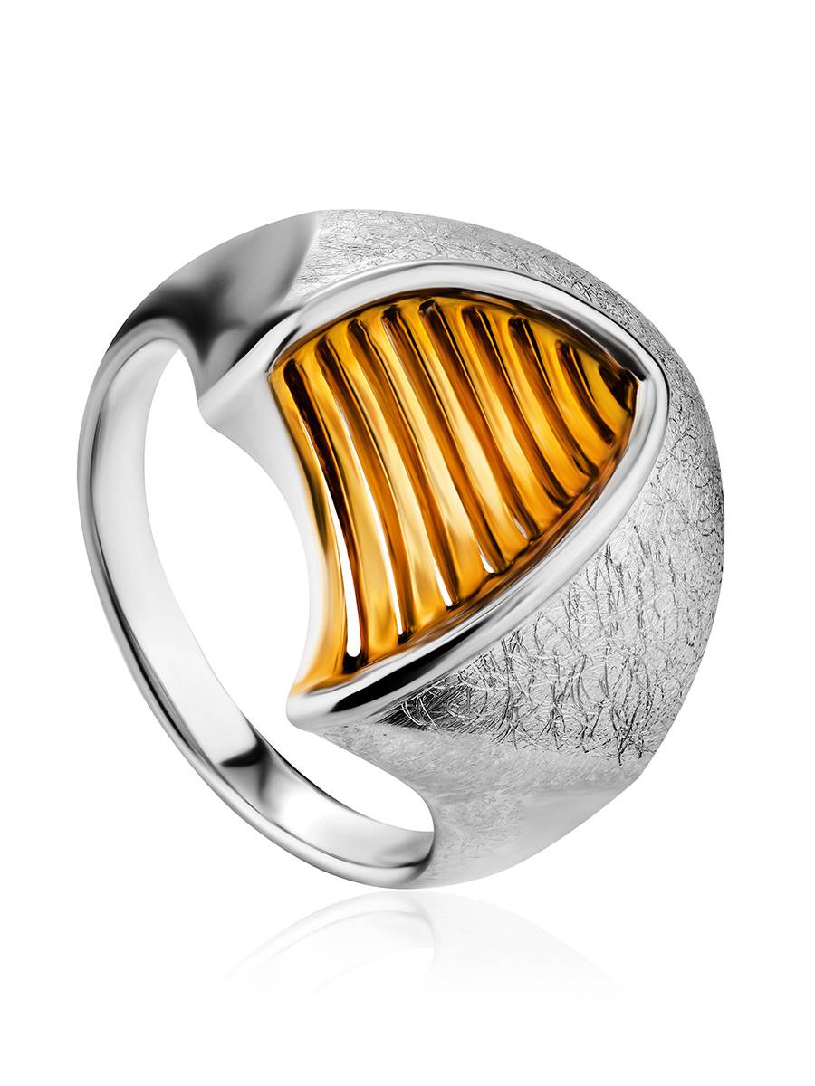 Futuristic Design Gilded Silver Ring