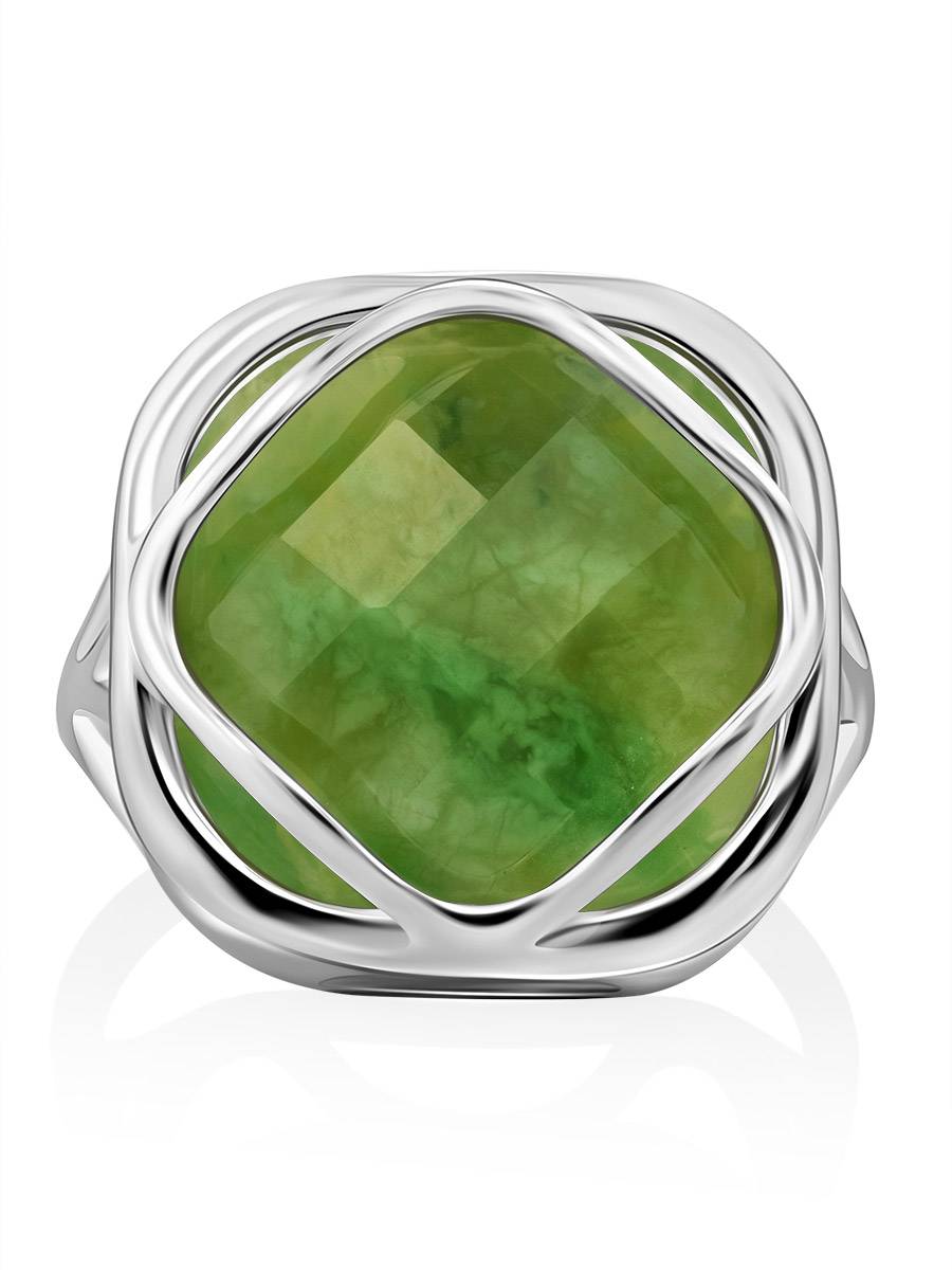 Voluminous Silver Ring With Green Vesuvianite Centerpiece