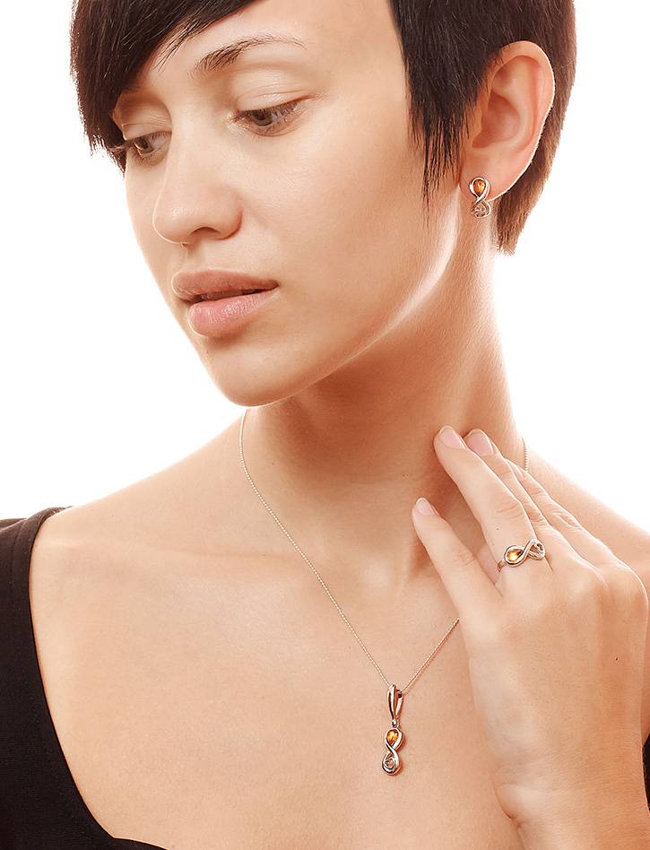 Lovely Infinity Symbol Cognac Amber Pendant In Sterling Silver The ...