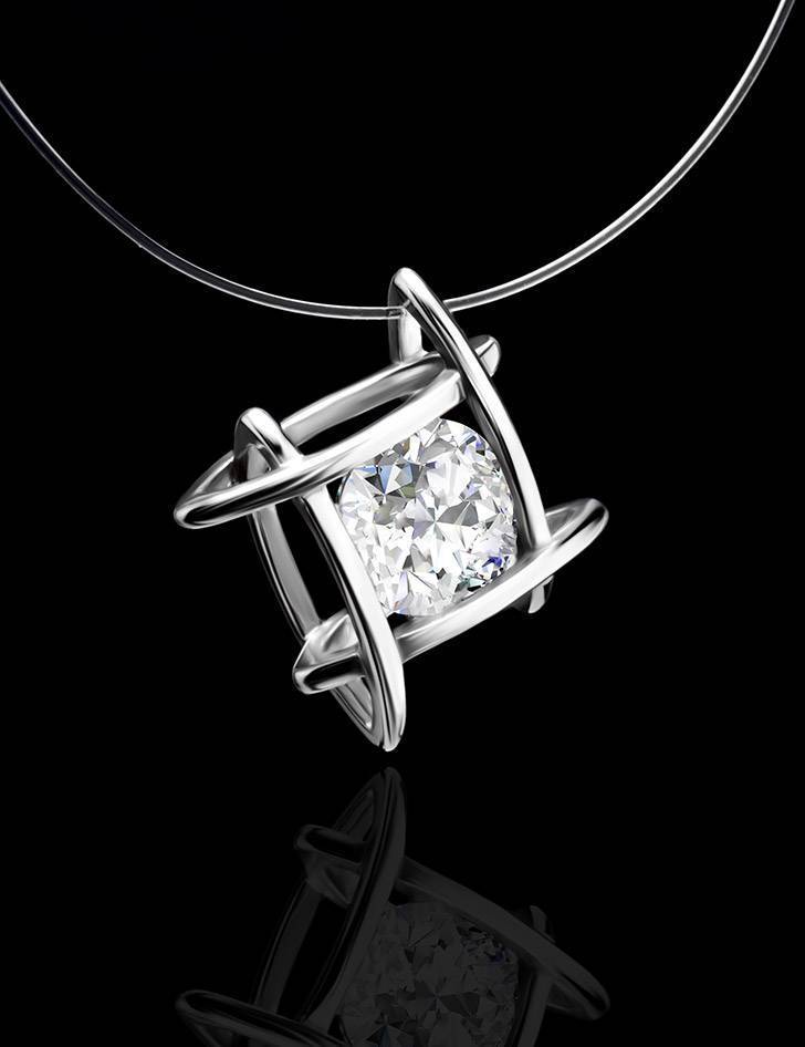 Invisible Necklace With White Crystal In Silver The Aurora