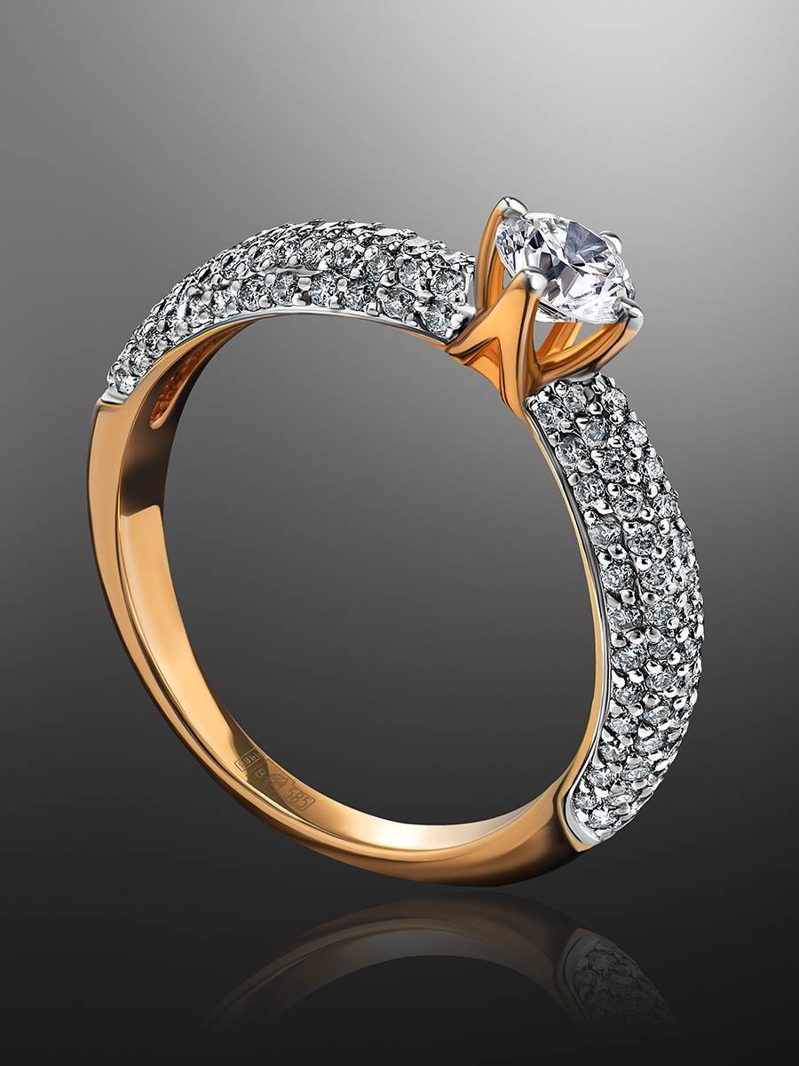 Golden Statement Ring With Diamonds