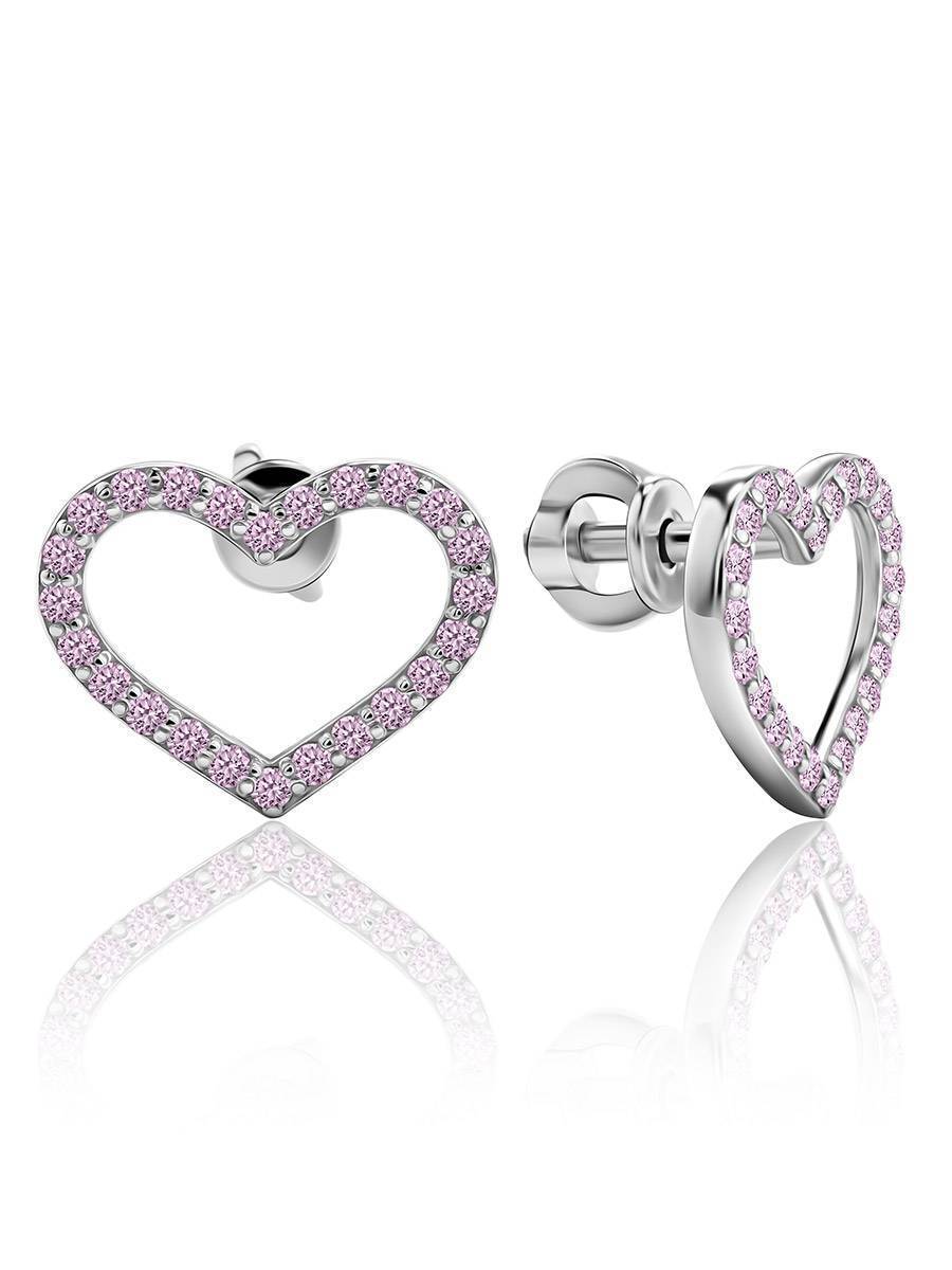 Sparkling Heart Shaped Studs With Light Pink Crystals The Aurora