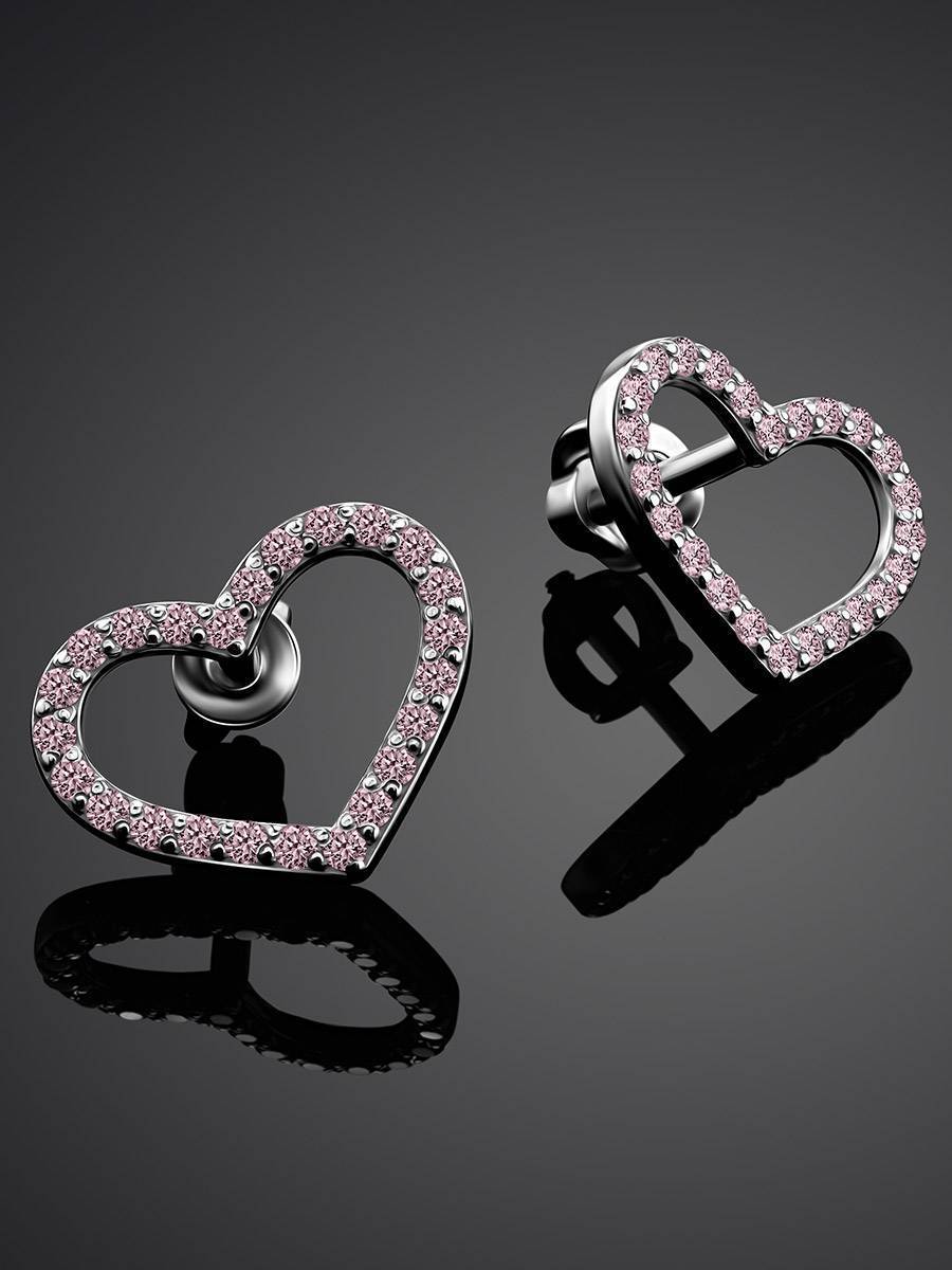 Sparkling Heart Shaped Studs With Light Pink Crystals The Aurora